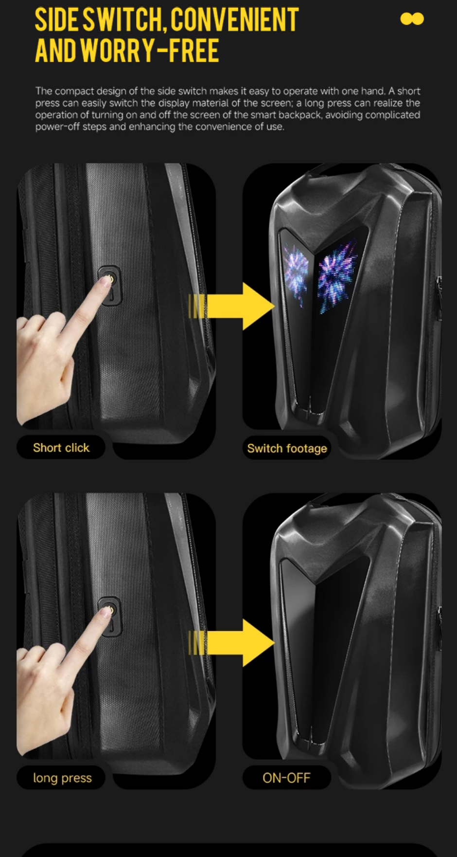 LOY Pixel Vector Led Eyes Backpack with Waterproof and customizable display art and in app ...