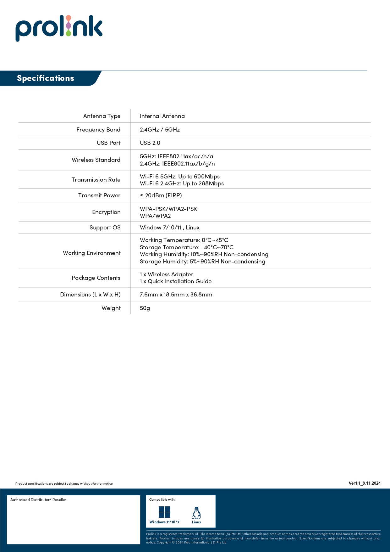 Prolink AX1800 AC1300 AX900 1800Mbps MU-MIMO Dual-band 2.4Ghz 5Ghz USB ...
