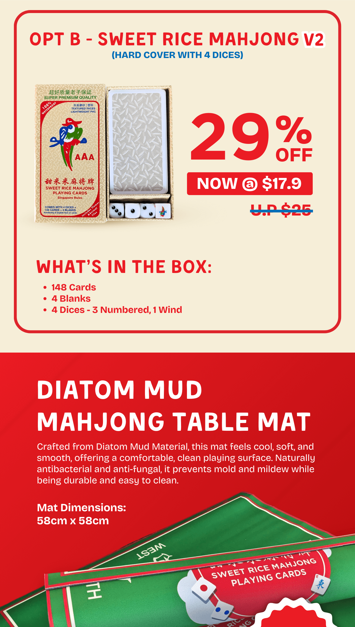 Sweet Rice Mahjong Cards Singapore Rules 148+4 Cards | Travel Friendly | Card Shuffler | Diatom ...