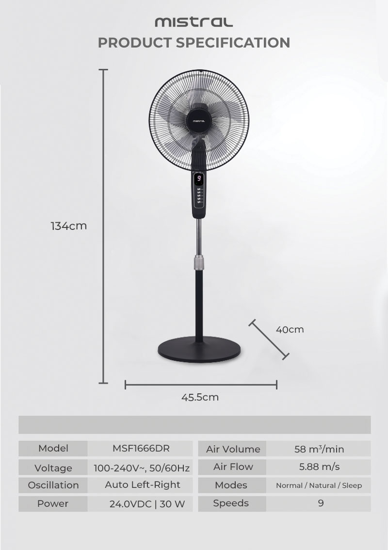 Mistral 16" DC Stand Fan with Remote - Black MSF1666DR | Shopee Singapore