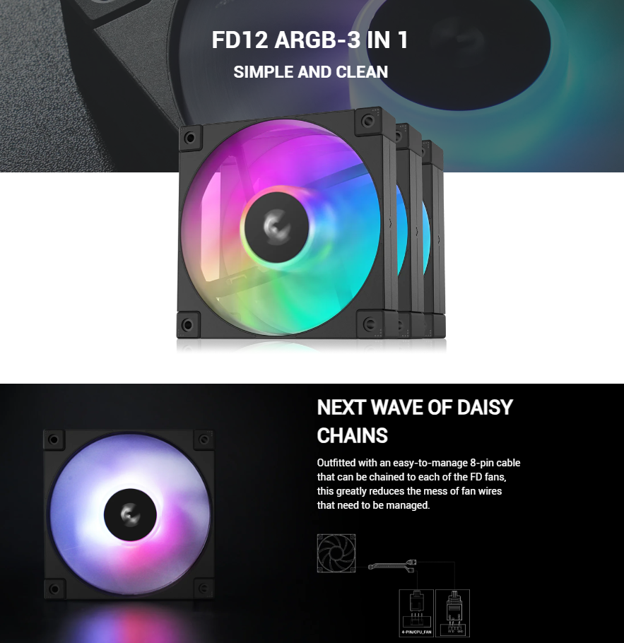 DEEPCOOL FD12 ARGB PERFORMANCE 3 IN 1 DAISY CHAIN ARGB PWM 3 x 120MM ...