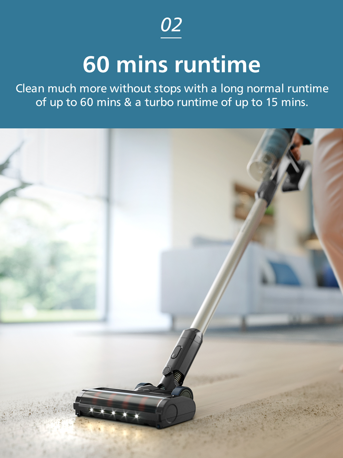 PHILIPS Cordless Vacuum 3000 Series – XC3031/61, Lightweight 1.5kg, LED ...