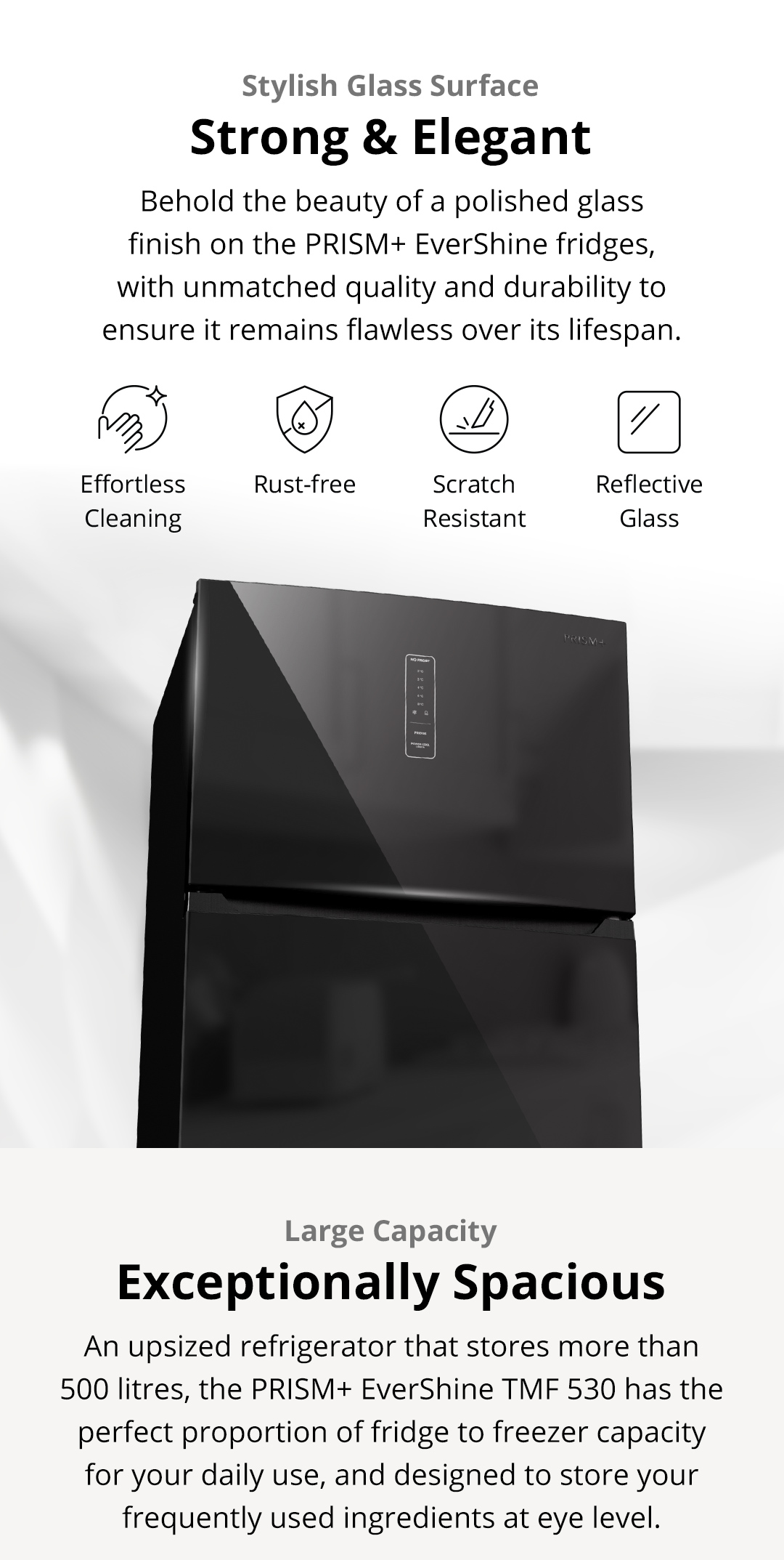 PRISM+ Evershine TMF 530 | 530L Glass Finish Top Mount Freezer ...