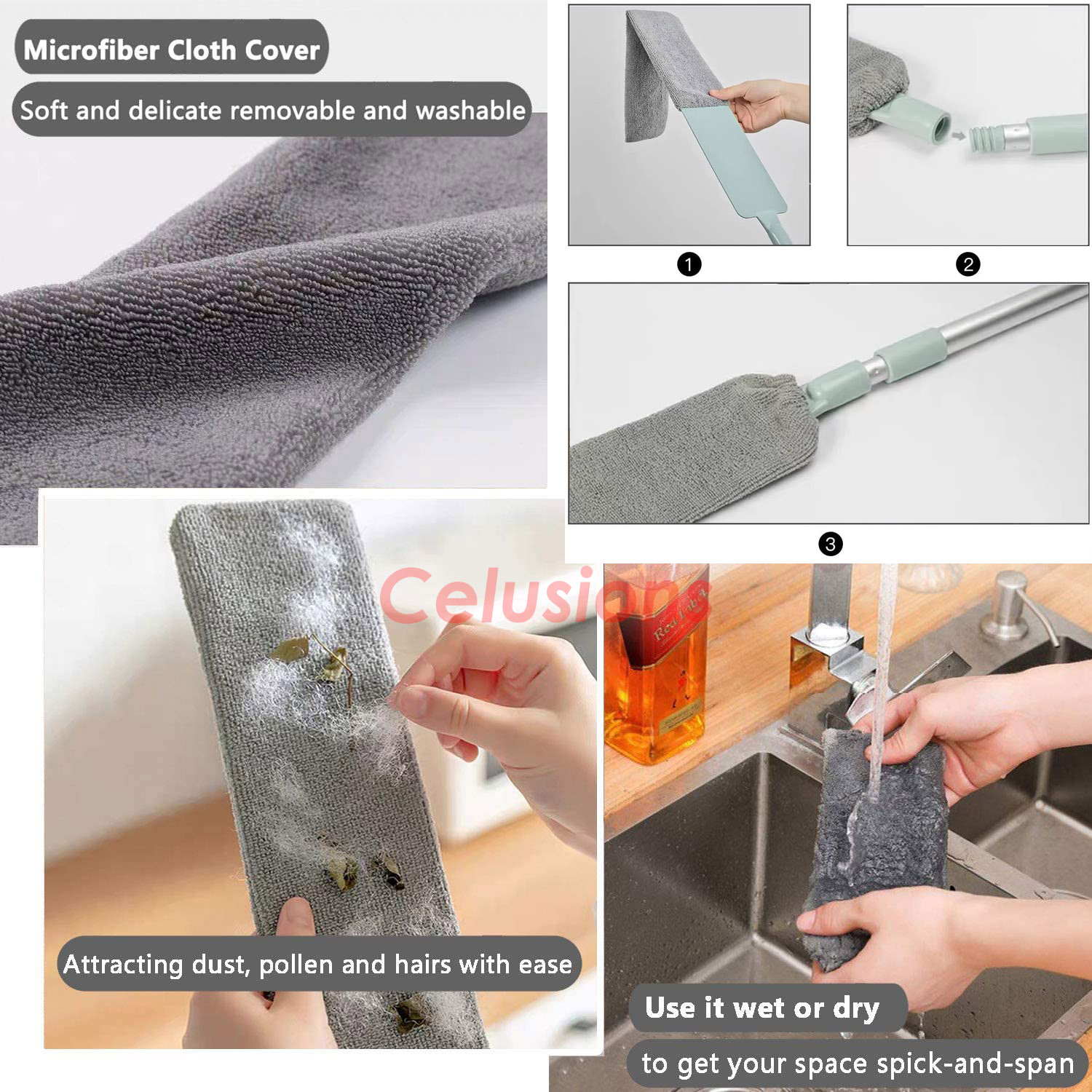 【SG Seller】⭐Extendable Gap Duster ⭐ Bendable Sweeper Broom Microfiber ...