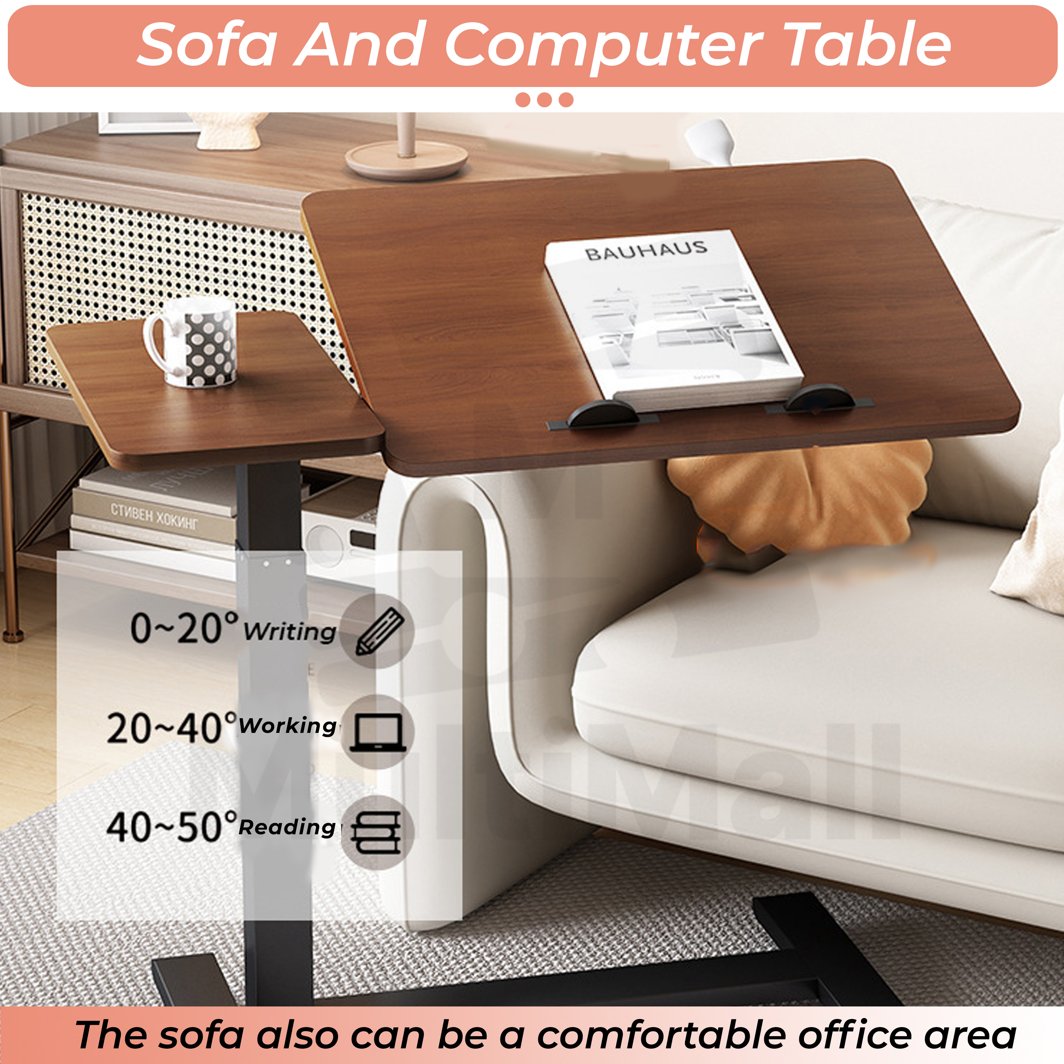 Laptop Table with Wheels White Height Adjustable Foldable Table with ...