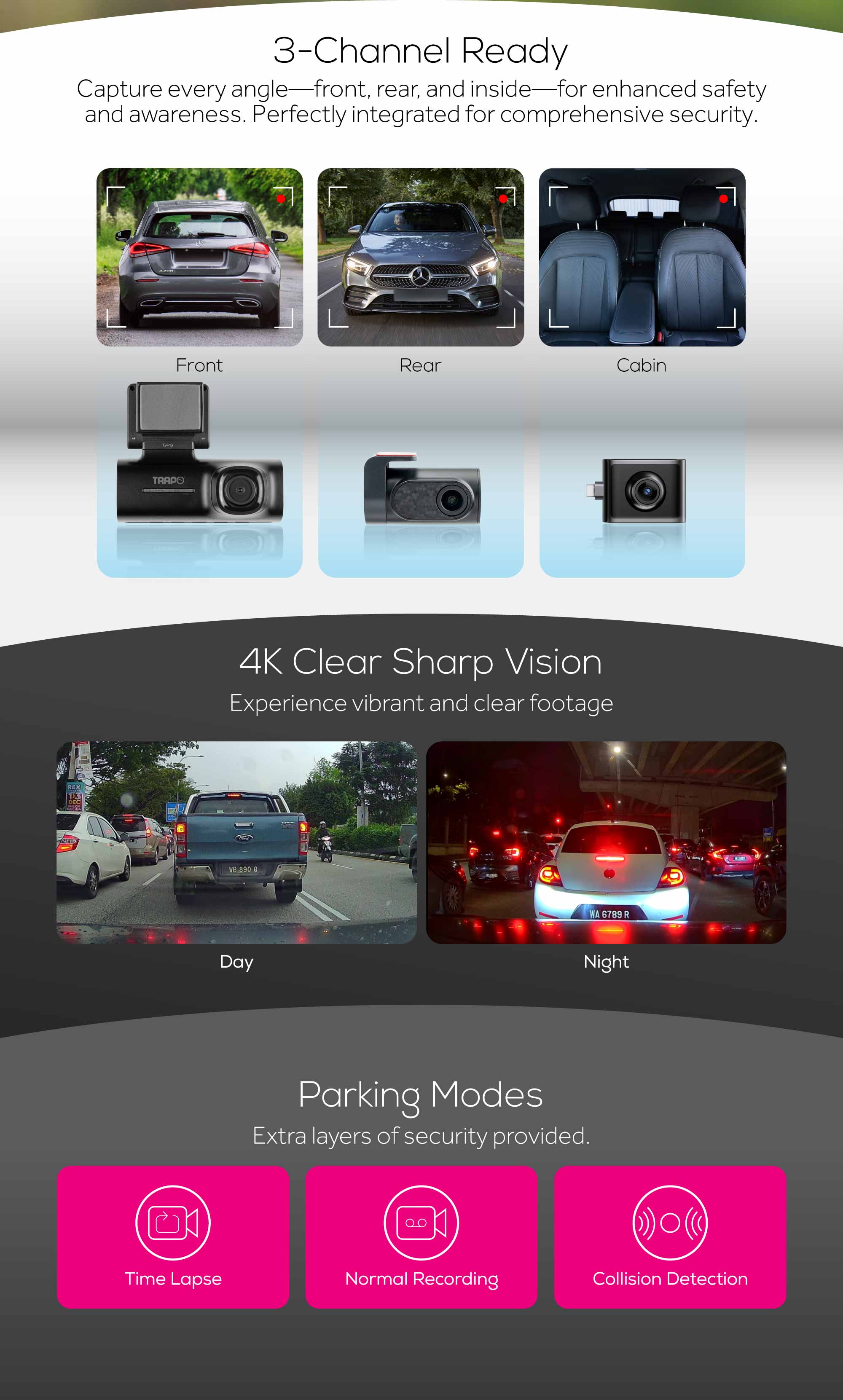 Trapo i-Sight Dashcam S-550 | Triple Channel Security | Add on for ...