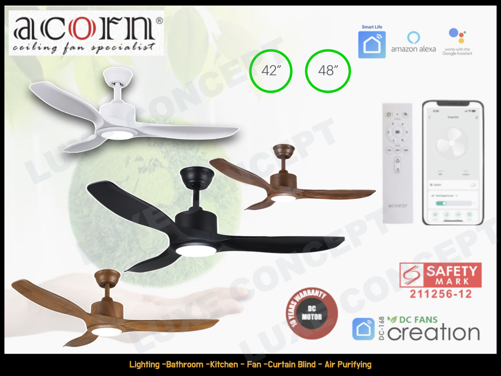 LUXE - ACORN DC168 Smart DC Ceiling Fan 42/48“ (Wifi) with Remote & 24W ...