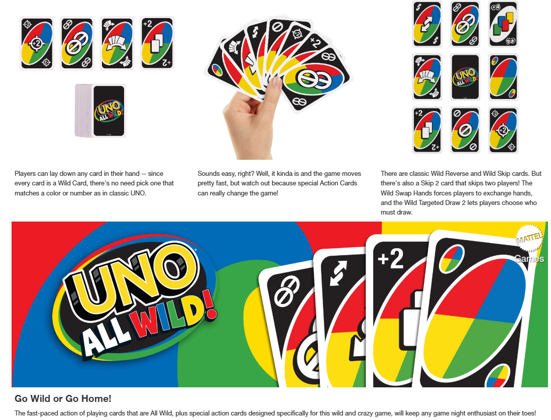 UNO All Wild Card Game For Family Night, No Matching Colors Or Numbers ...