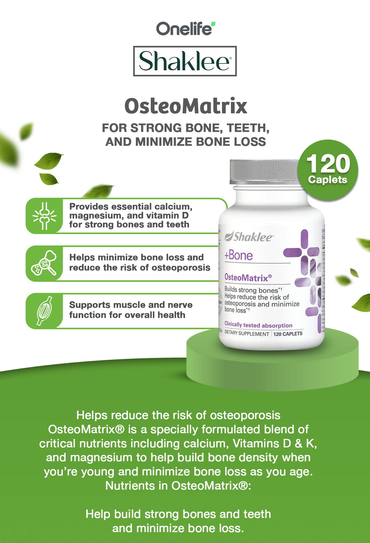 Shaklee OsteoMatrix 120 Caplets - For Strong Bone, Teeth and Minimize ...