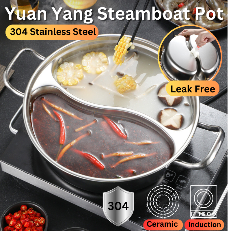 [SG]IMP House Stainless Steel Yuan Yang Steamboat Pot with Lid Double ...