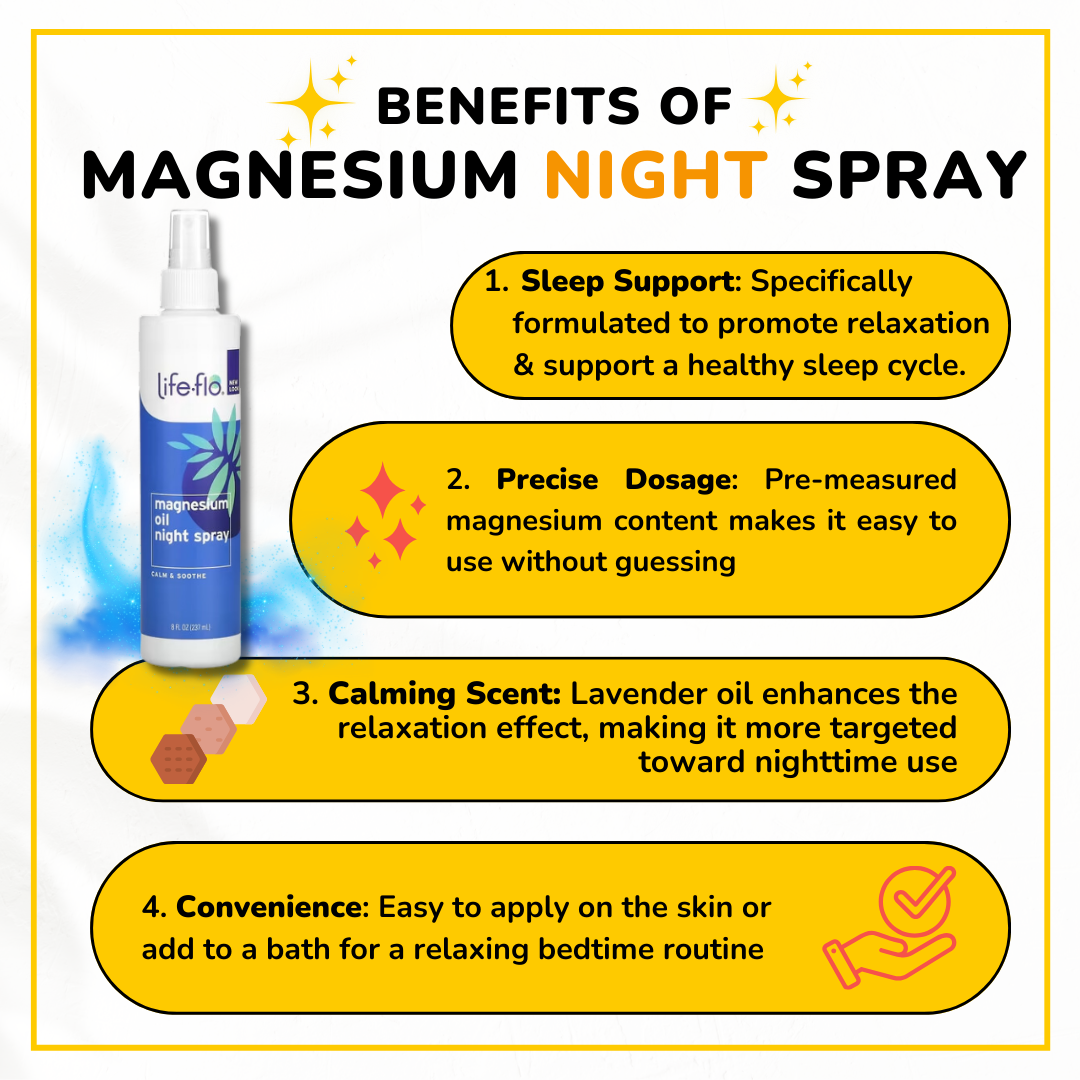 Life-flo Pure Magnesium Oil Spray/Night Spray, 100% Pure Magnesium ...