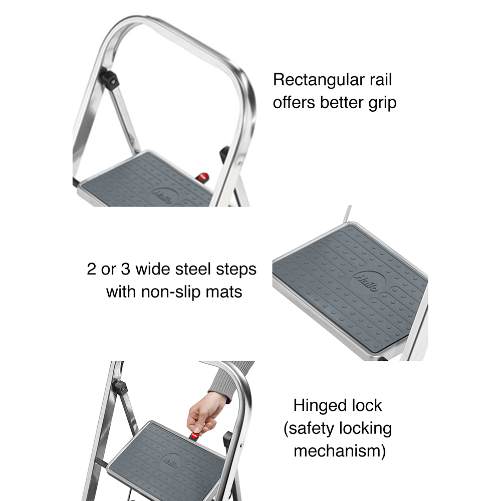 Hailo 3 Step Sturdy German Aluminium Household Folding Premium Ladder ...