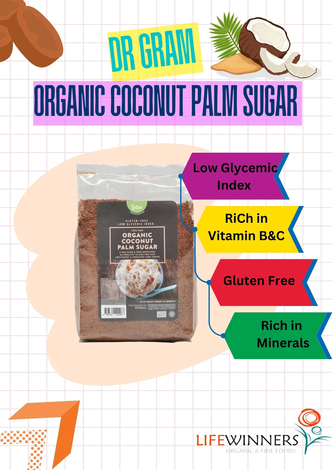 Dr Gram Organic Coconut Palm Sugar (Low G.I, Gluten Free) 500g | Shopee ...