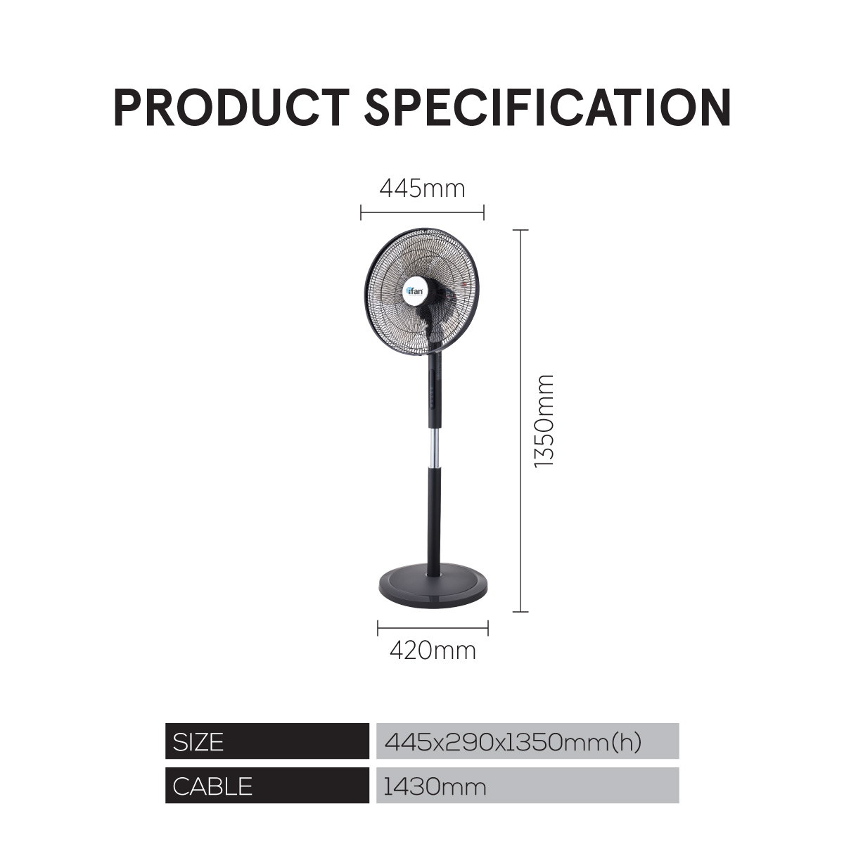 iFan 16” DC Motor Stand Fan – Remote Control, Adjust. Height & Tilt ...
