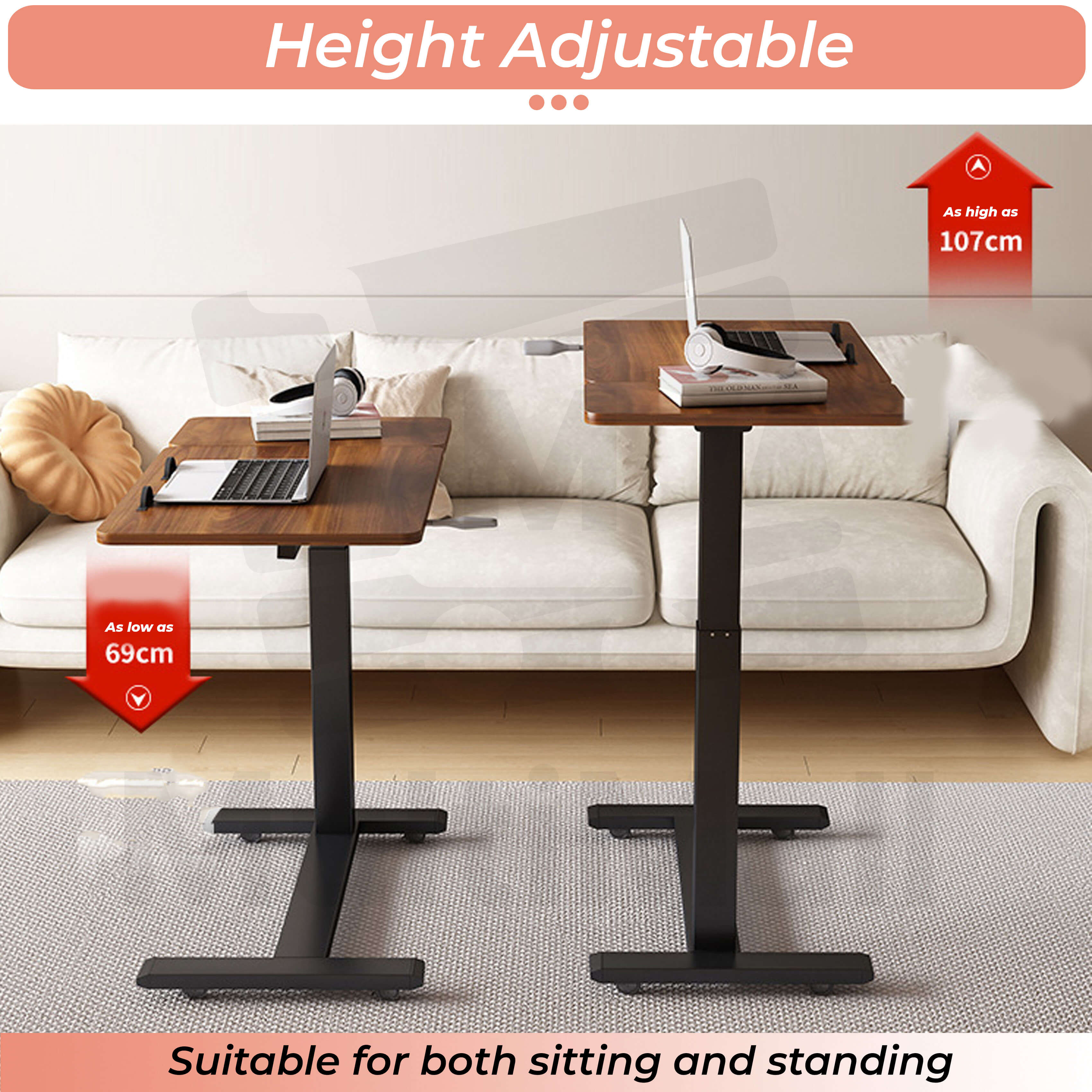 Laptop Table with Wheels White Height Adjustable Foldable Table with ...