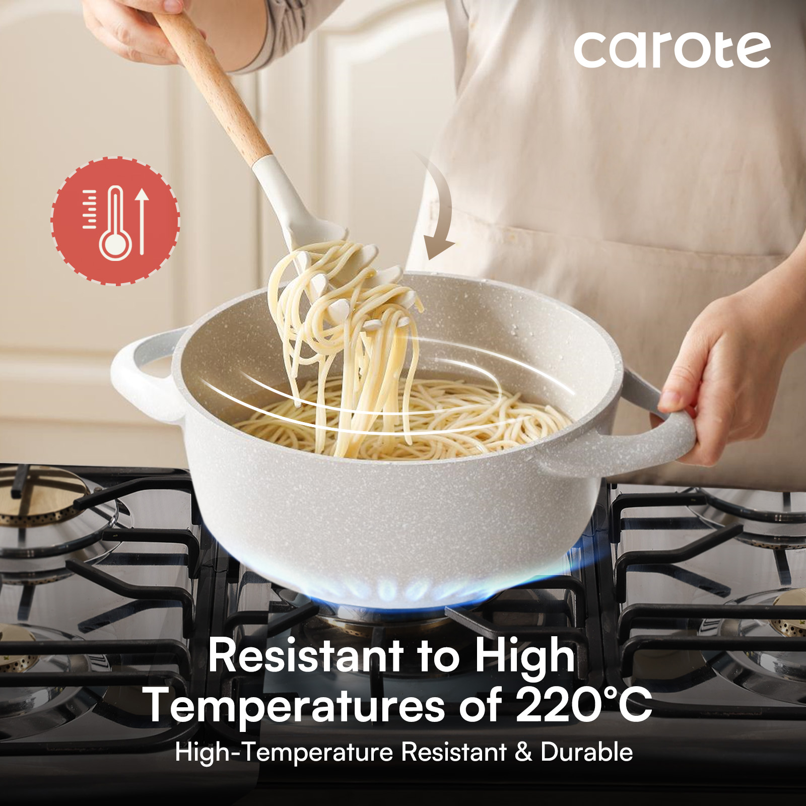 CAROTE Wooden Handle Slotted White color Non-stick Food Grade Silicone ...