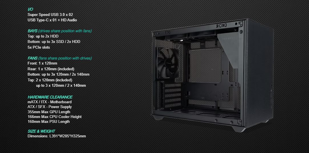 TECWARE FUSION 2 AIR FULL MESH BODY PC CASE (1 YEAR WARRENTY BY ...