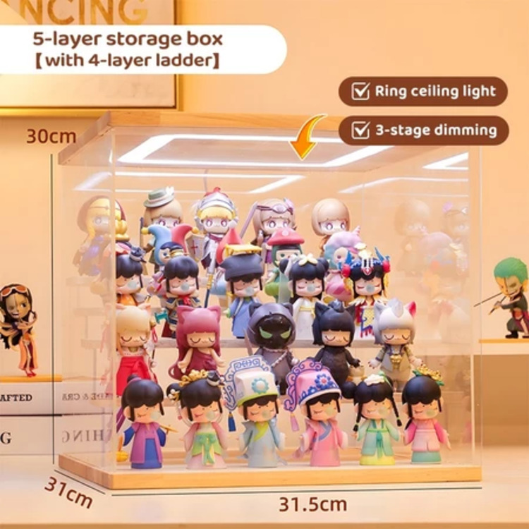 Display Box Acrylic Popmart Storage Box With Wooden Top Transparent ...