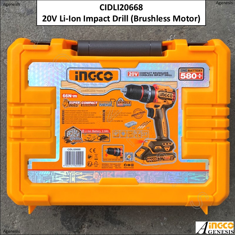 INGCO 20V Li-Ion Impact Drill (Brushless Motor) CIDLI206681 CIDLI20668 ...