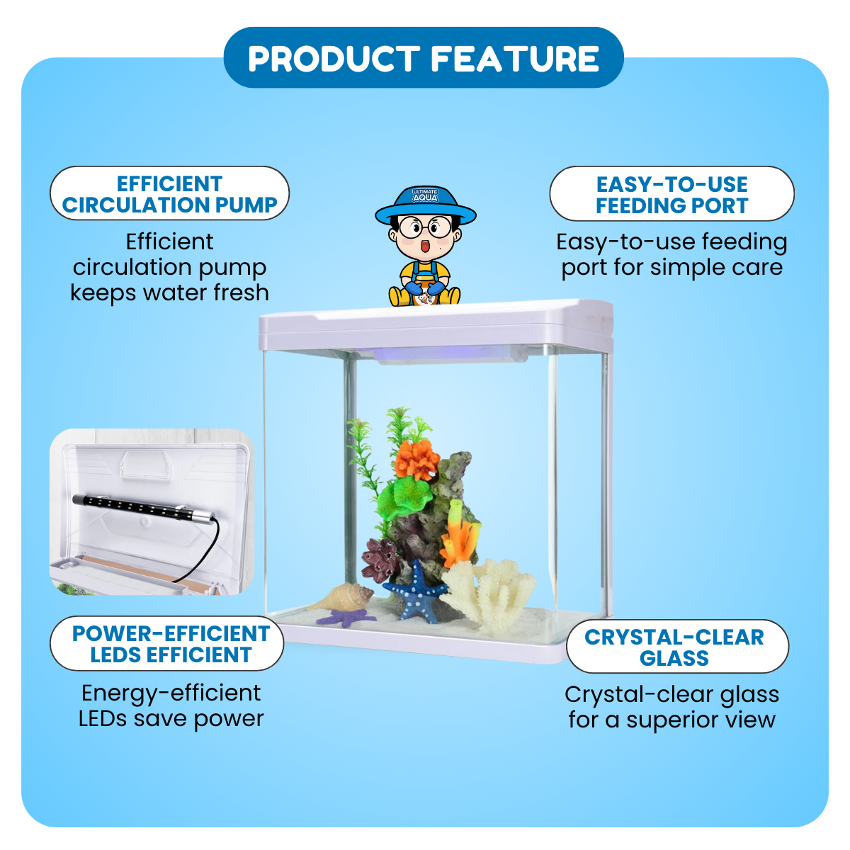 YEE Ecological Small Glass Fish Tank On Table [7L-100L] With Led Lights ...