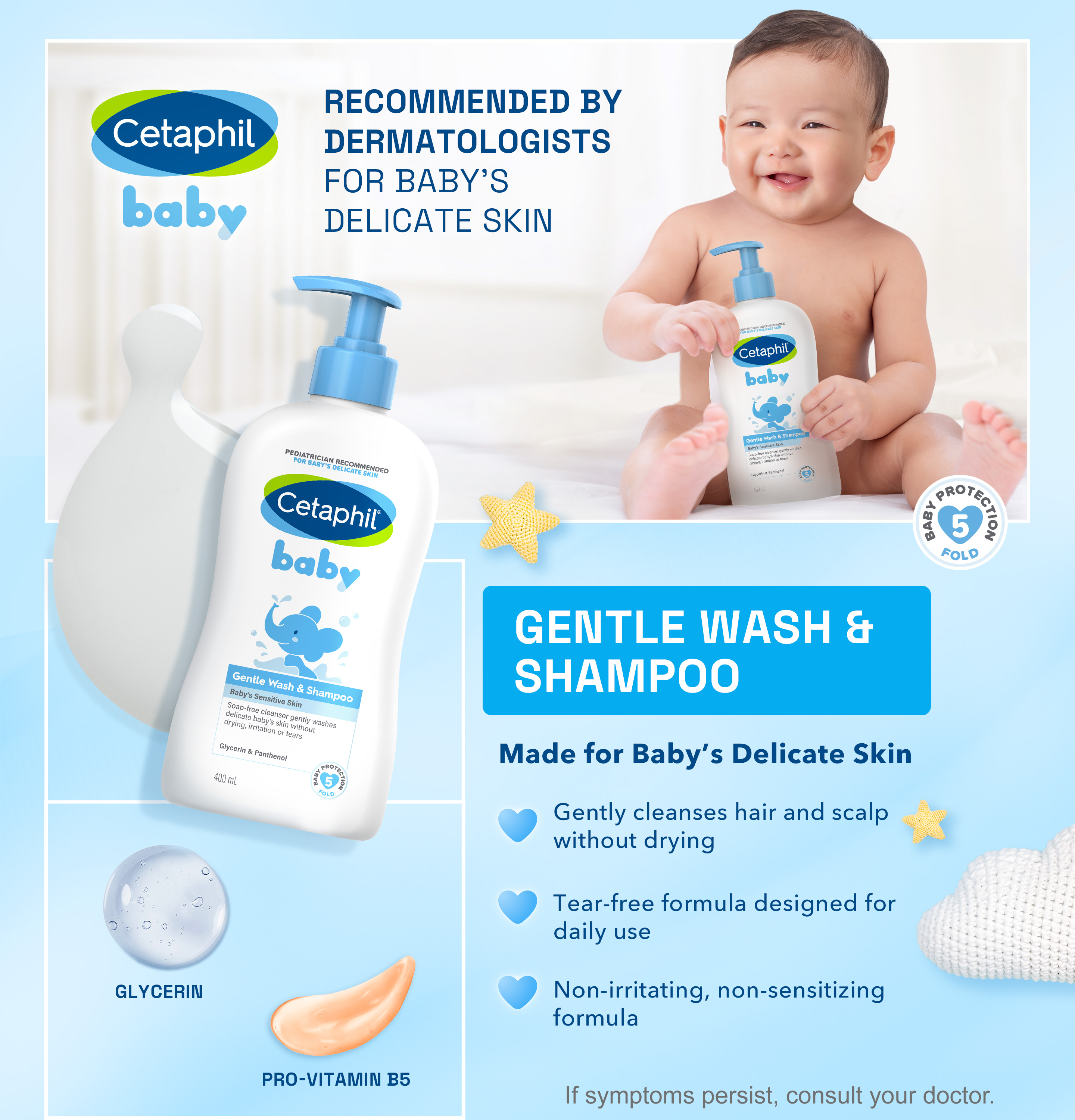 CETAPHIL BABY Gentle Wash & Shampoo 400ml with Glycerin & Panthenol ...