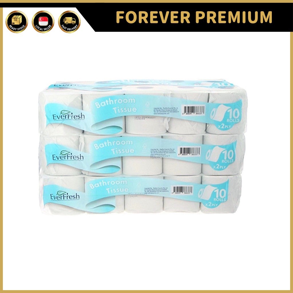 (FOREVER PREMIUM) Everfresh 2 Ply 3 Packs x 10 Rolls Toilet Paper Roll Soft Biodegradable ...
