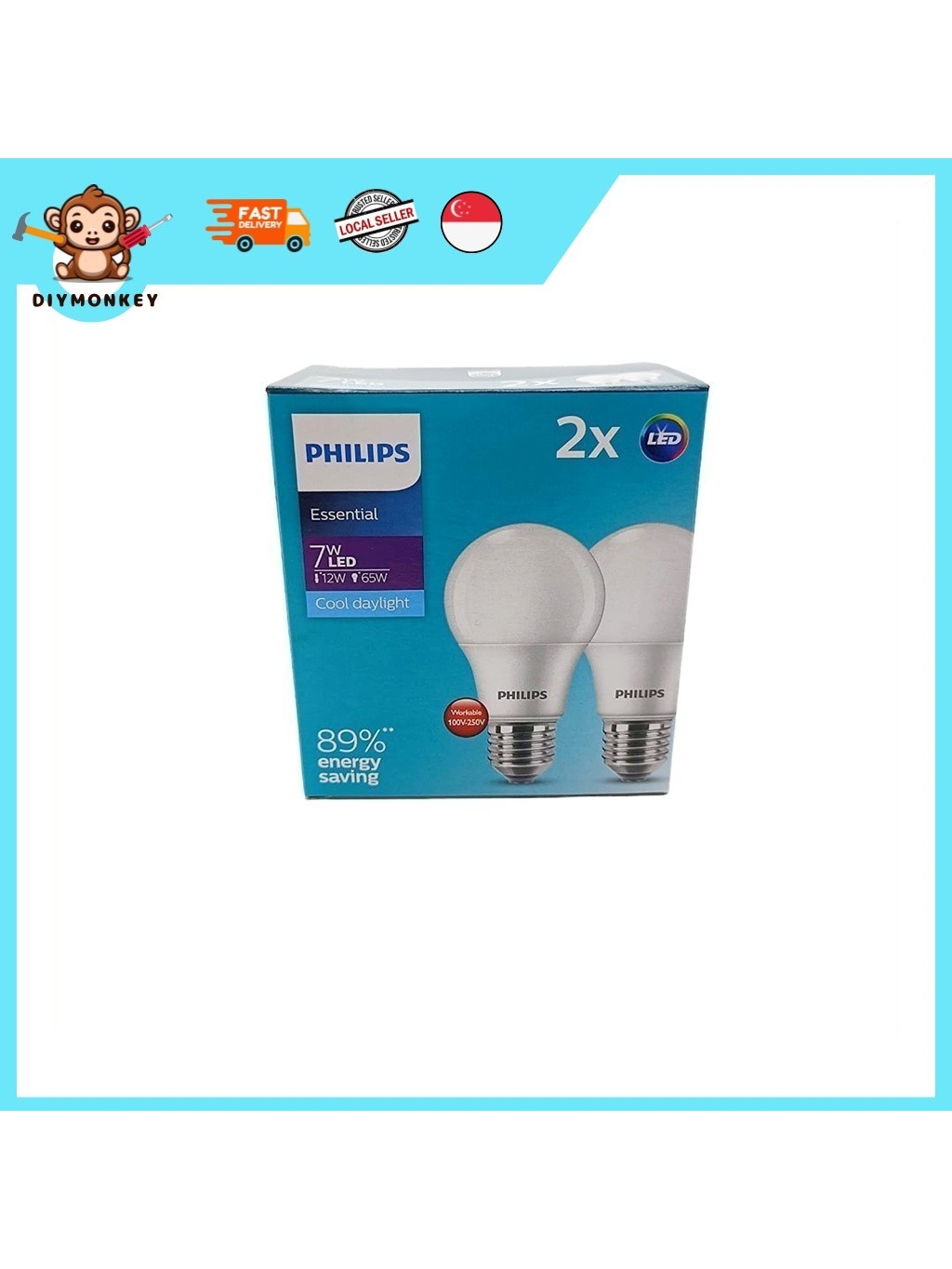 (DIY MONKEY) Philips LED Light Bulb E27 Cool Daylight 6500k 100-250v ...