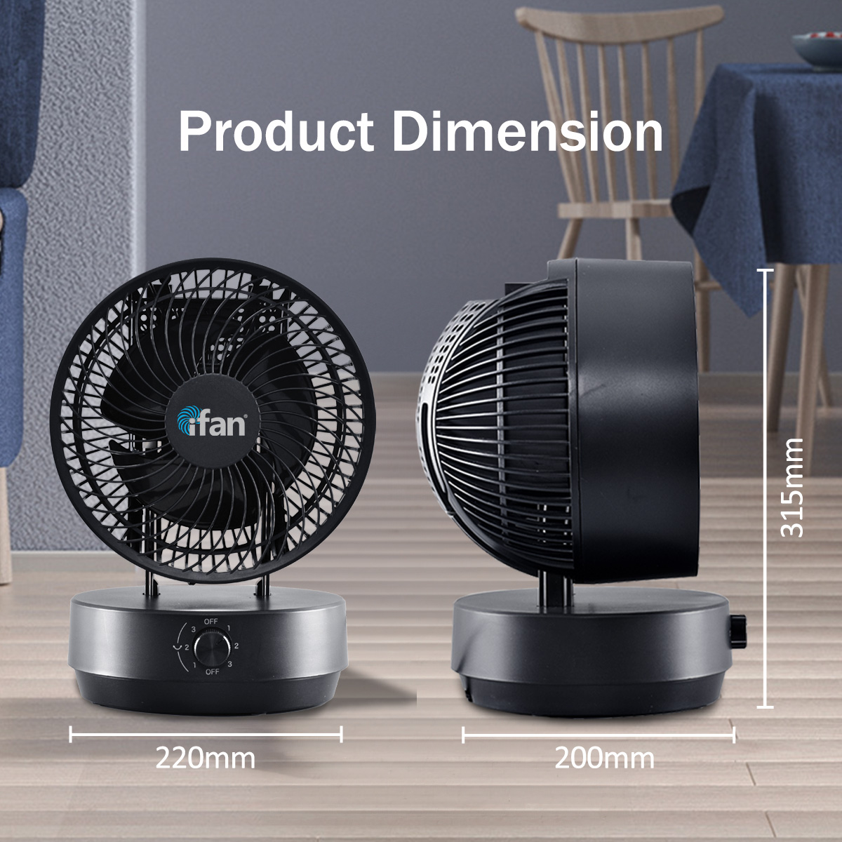 iFan AIR CIRCULATOR TURBOFAN WITH OSCILLATION, Power Fan, Desk Fan ...