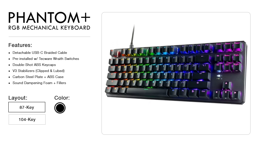TECWARE Phantom + 104, RGB Mechanical Gaming Keyboard [4 Color Switches ...