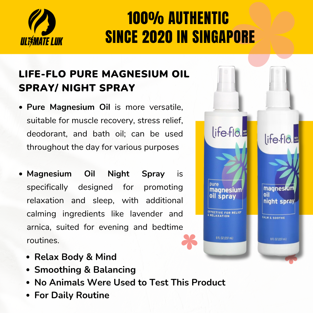 Life-flo Pure Magnesium Oil Spray/Night Spray, 100% Pure Magnesium ...