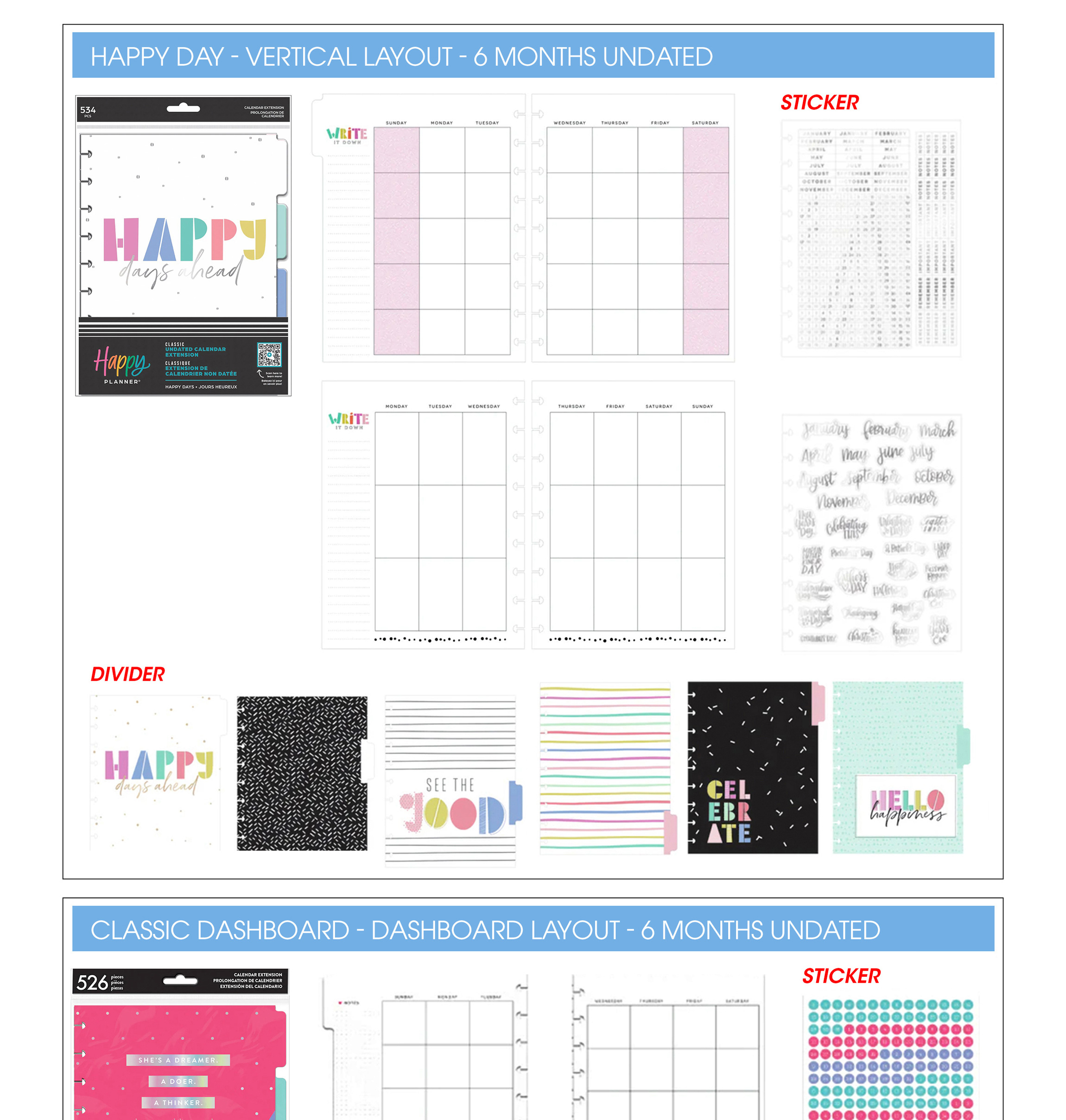 Classic Happy Planner Extension Pack (UNDATED) | Shopee Singapore