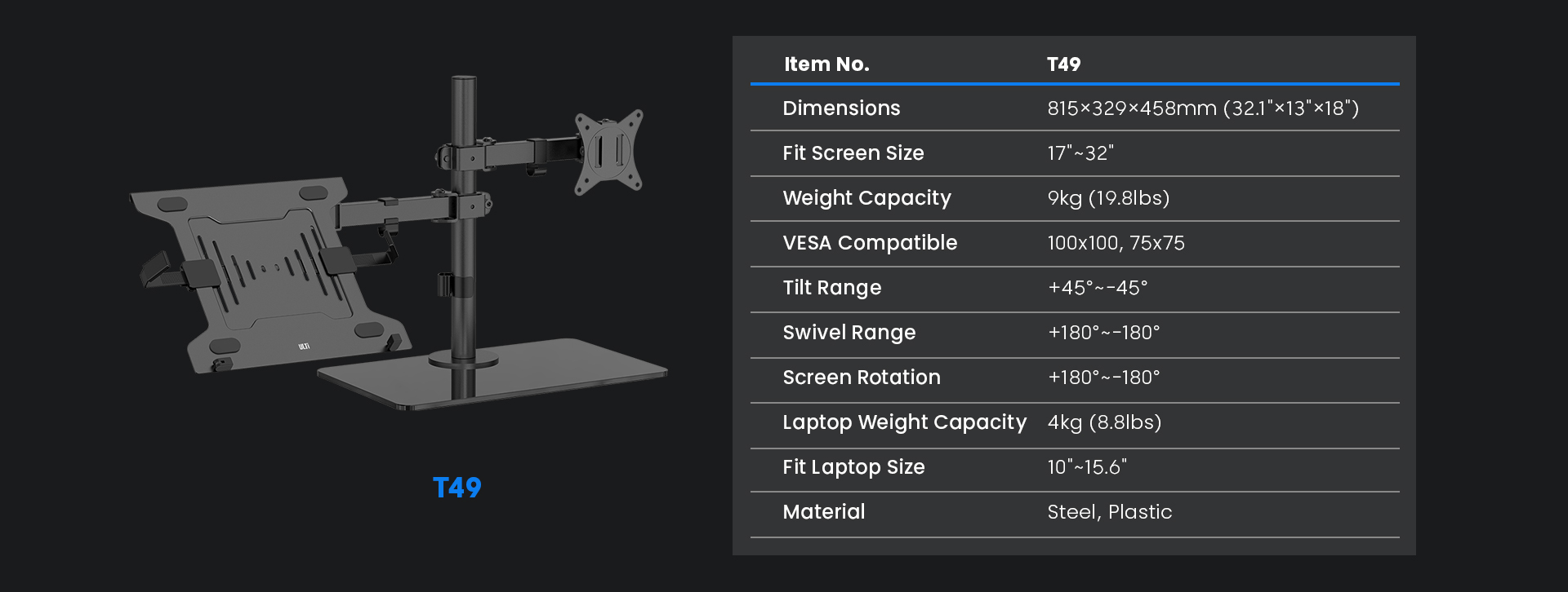 ULTi EVO Dual Monitor Arm Stand with Free Standing Base & Stealth ...