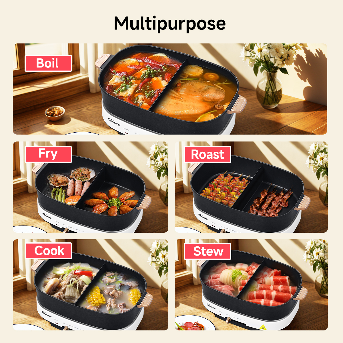 PowerPac Steamboat & Multi Cooker, Hot pot 4.5L with YuanYang Pot ...