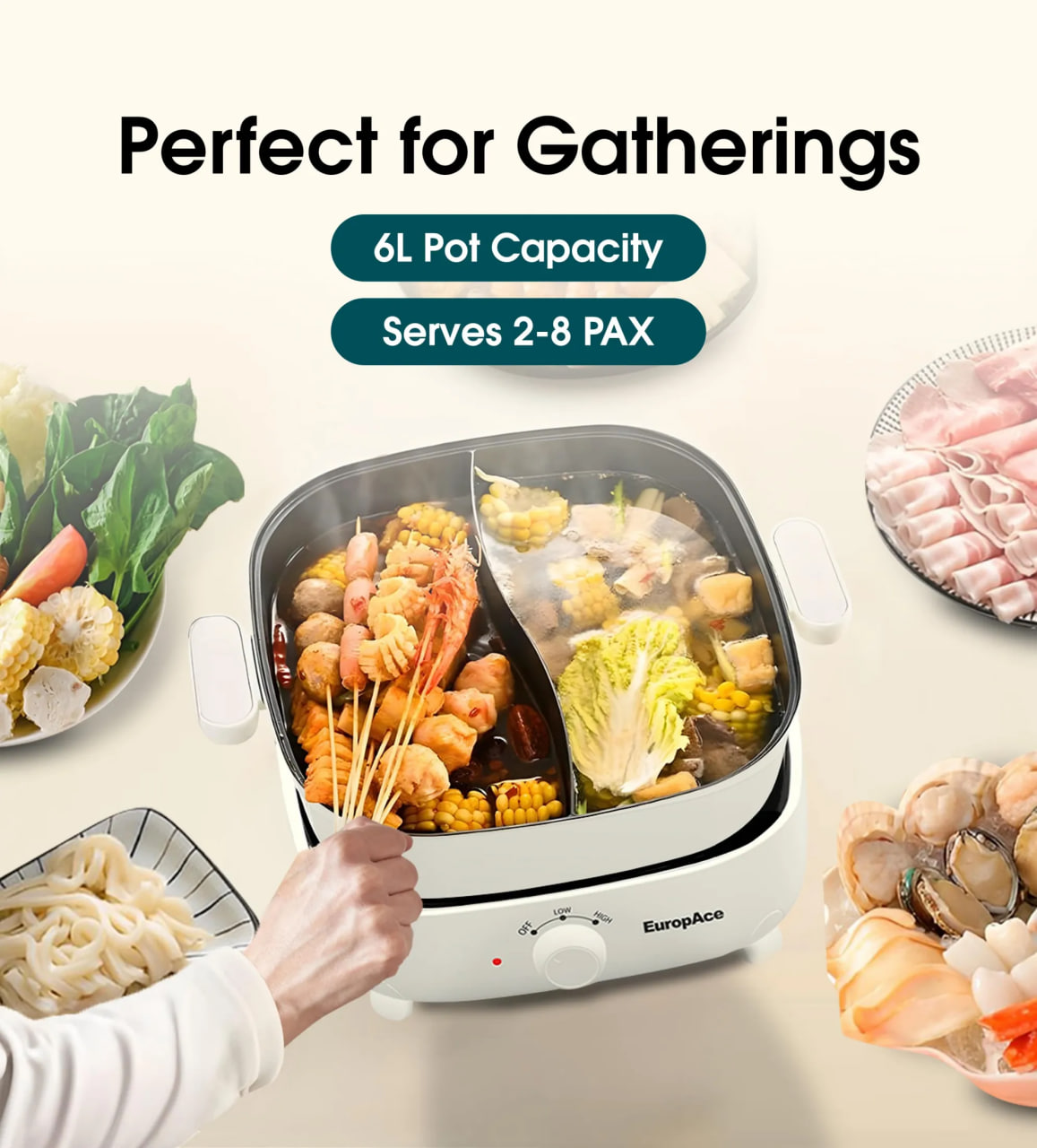 EuropAce 6L Non-Stick Yuan Yang Multi-Cooker Hotpot 1800W | EMC5600D ...