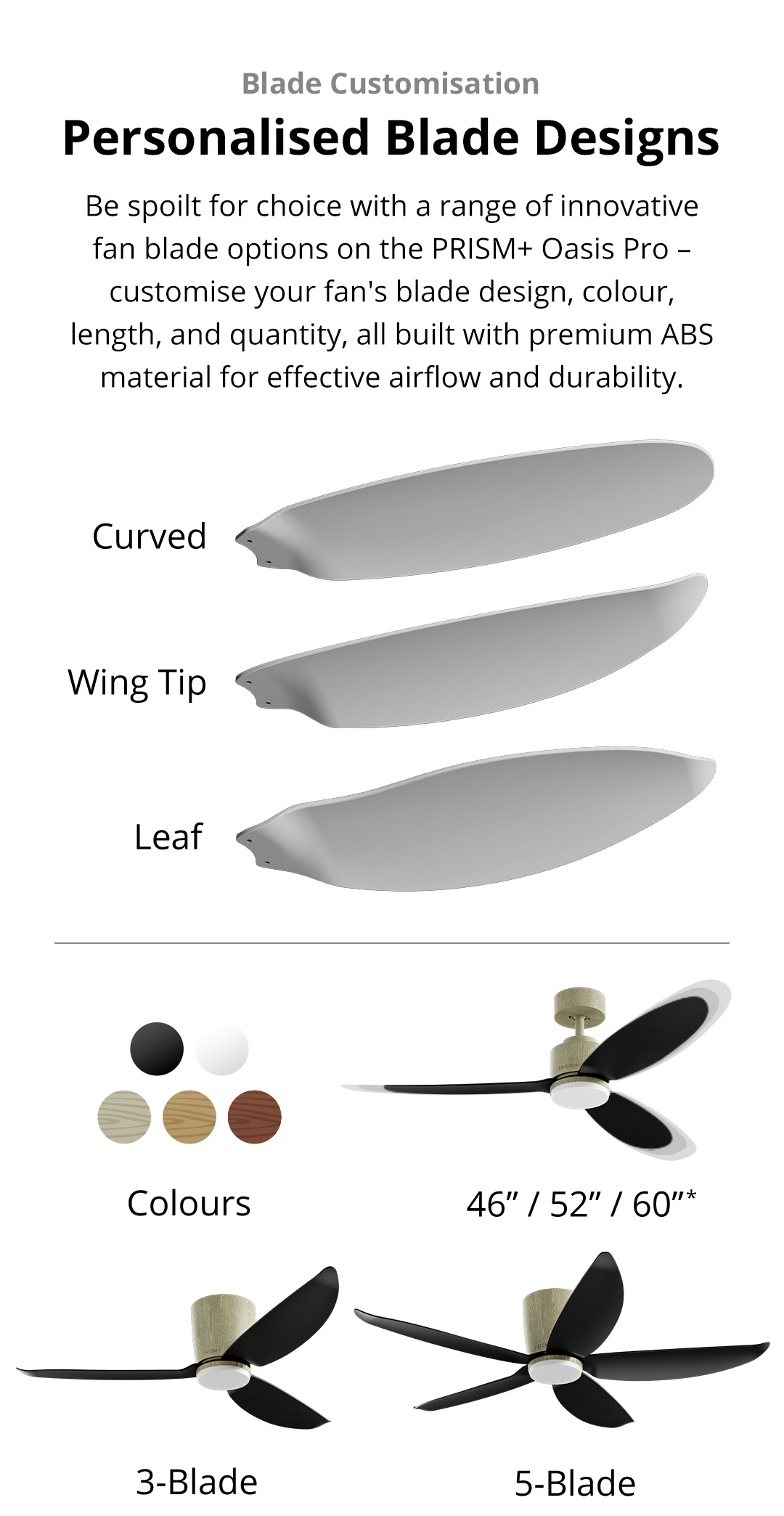 PRISM+ Oasis Pro Ceiling Fan | 5 Blades | Integrated Dimmable Lights ...