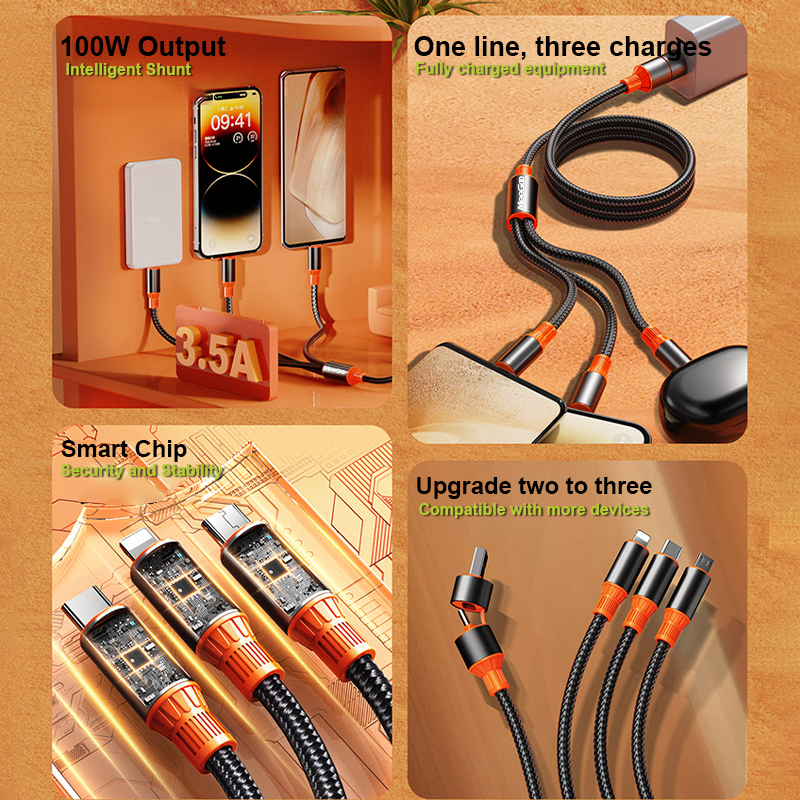 MeeGoo 100W 3 in 1 Fast Charging Data Cable Multi Charge Cable Usb C to ...