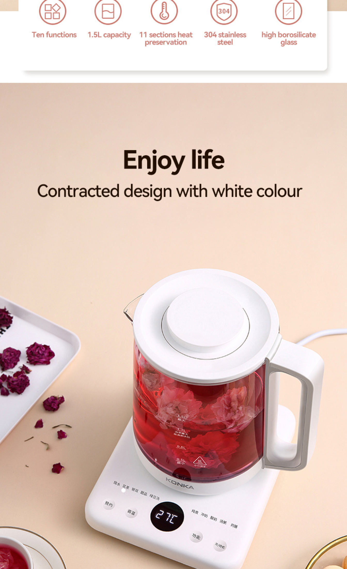 KONKA 1.5L Health Pot Electric Kettle Portable Multi Cooker Tea Dessert Cooker 養生壺 | Shopee ...