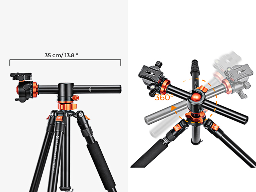 K&F CONCEPT 43-186cm T255A3+BH-28L Alloy Tripod Reversible/ Monopod ...