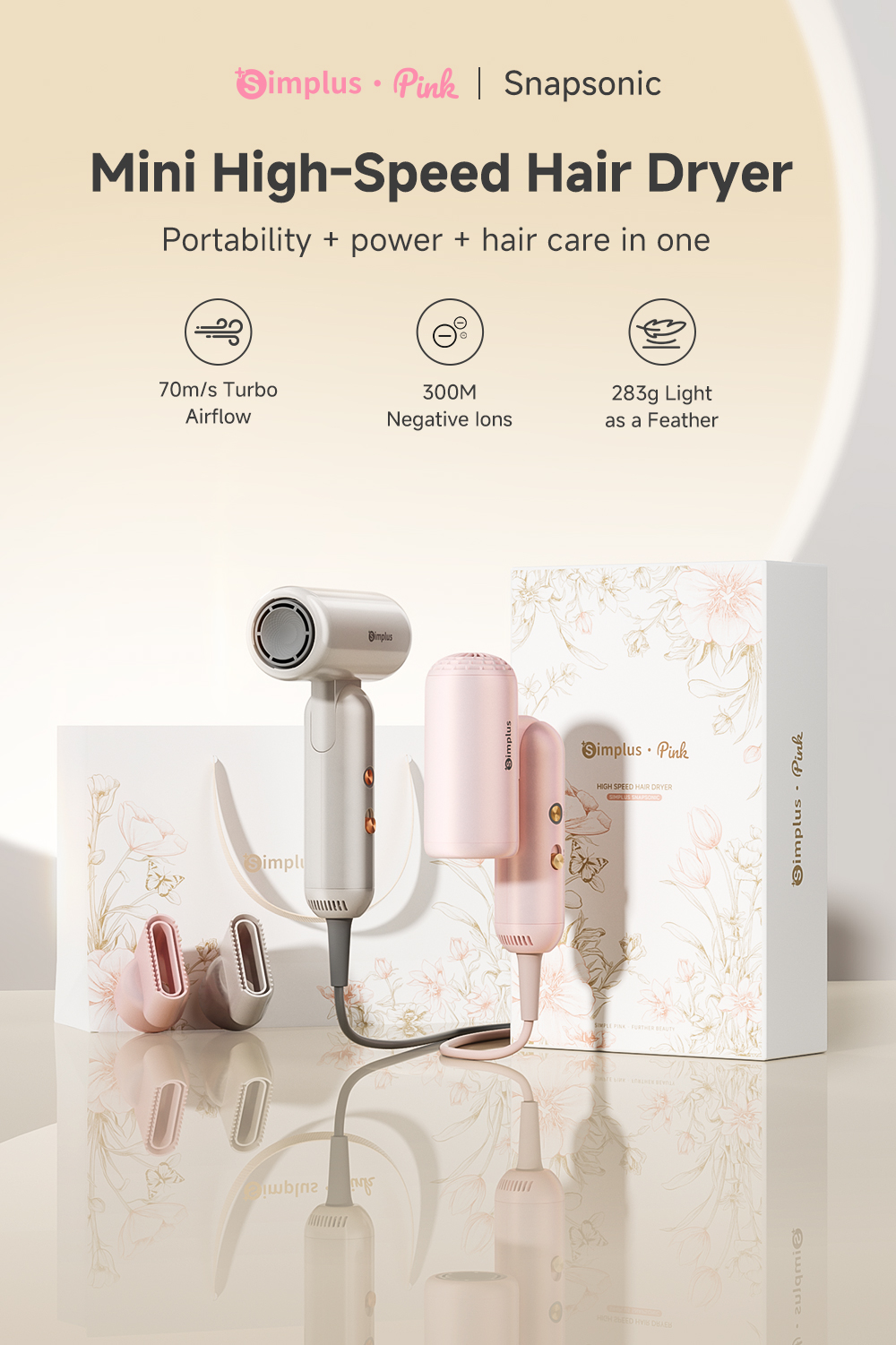Simplus High Speed Hair Dryer丨70M/S丨Mini Foldable Portable丨300 Million ...
