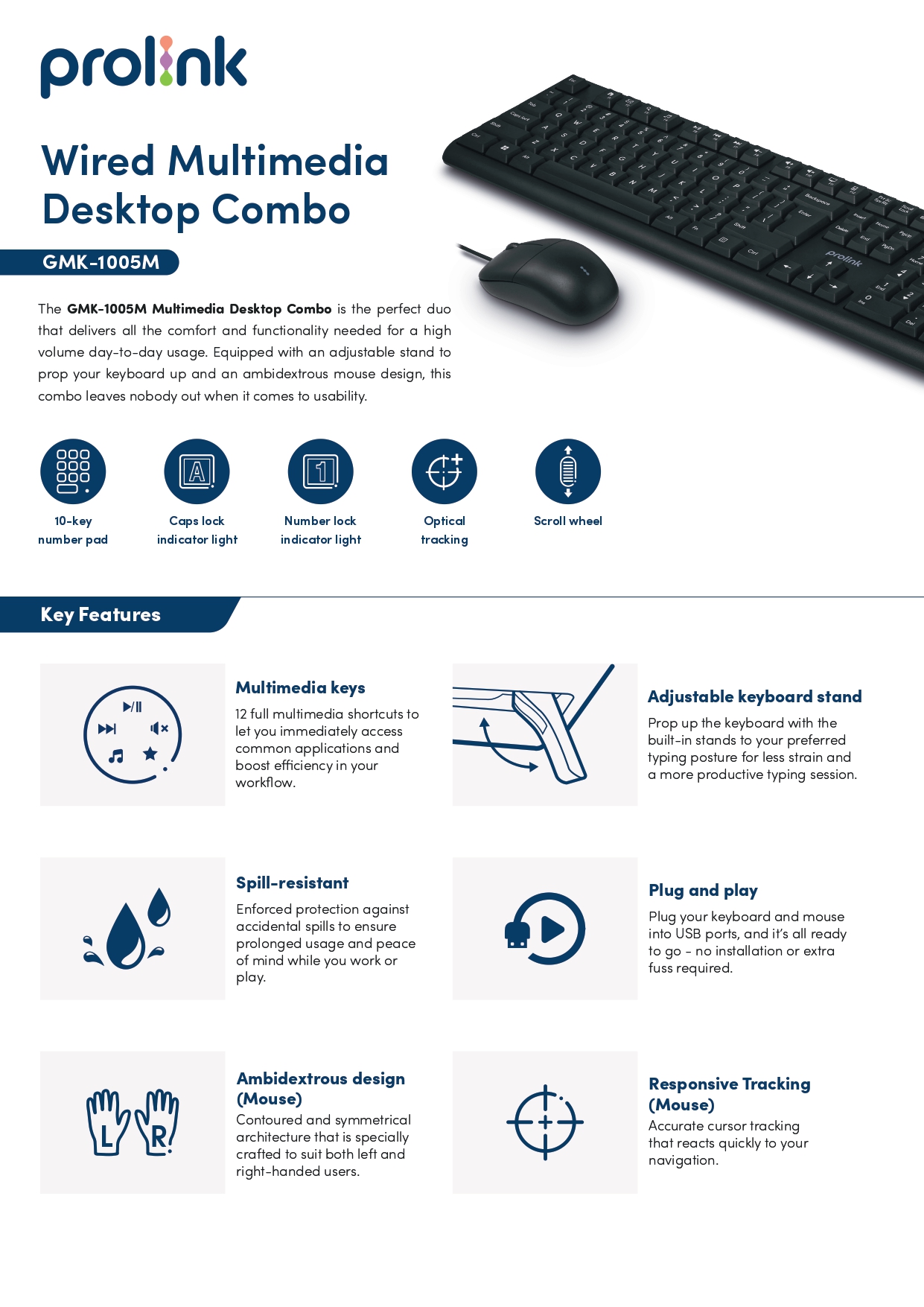 Prolink GMK-1005M Wired USB Multimedia keyboard Hot Keys - for Comfortable / Sensitive typing ...