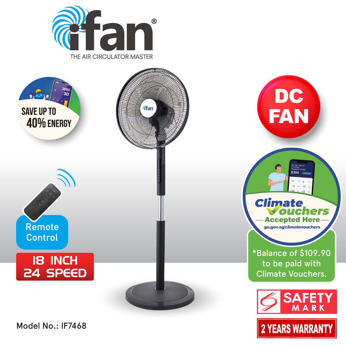 [NEA CLIMATE VOUCHER $400] iFan Stand Fan, DC Standing Fan, Bladeless ...