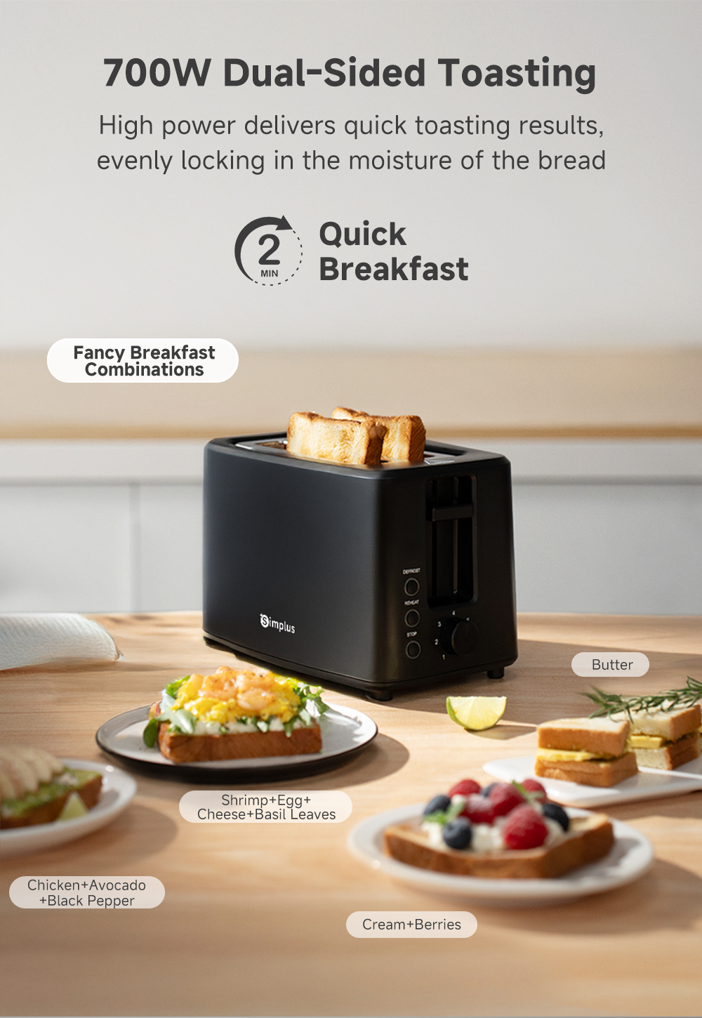 Simplus Toaster | 700W High Power | 7-Level Toasting Settings | 2-Minute Quick Breakfast DSLU007 ...