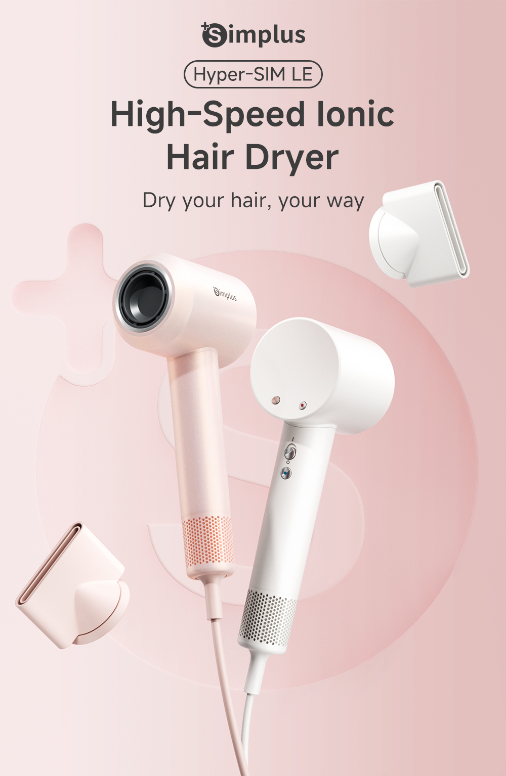 Simplus High Speed Hair Dryer丨64.5M/S丨1600W丨200 Million Negative Ions丨 ...