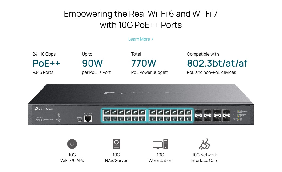 TP-LINK SX3832MPP Omada 32-port 10G L2+ Managed Switch with 24-port ...