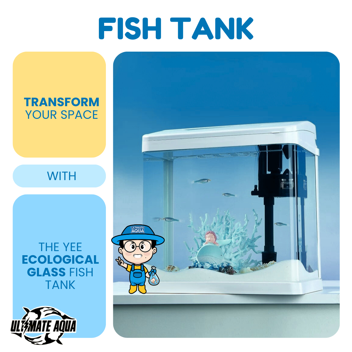 YEE Ecological Small Glass Fish Tank On Table [7L-100L] With Led Lights ...