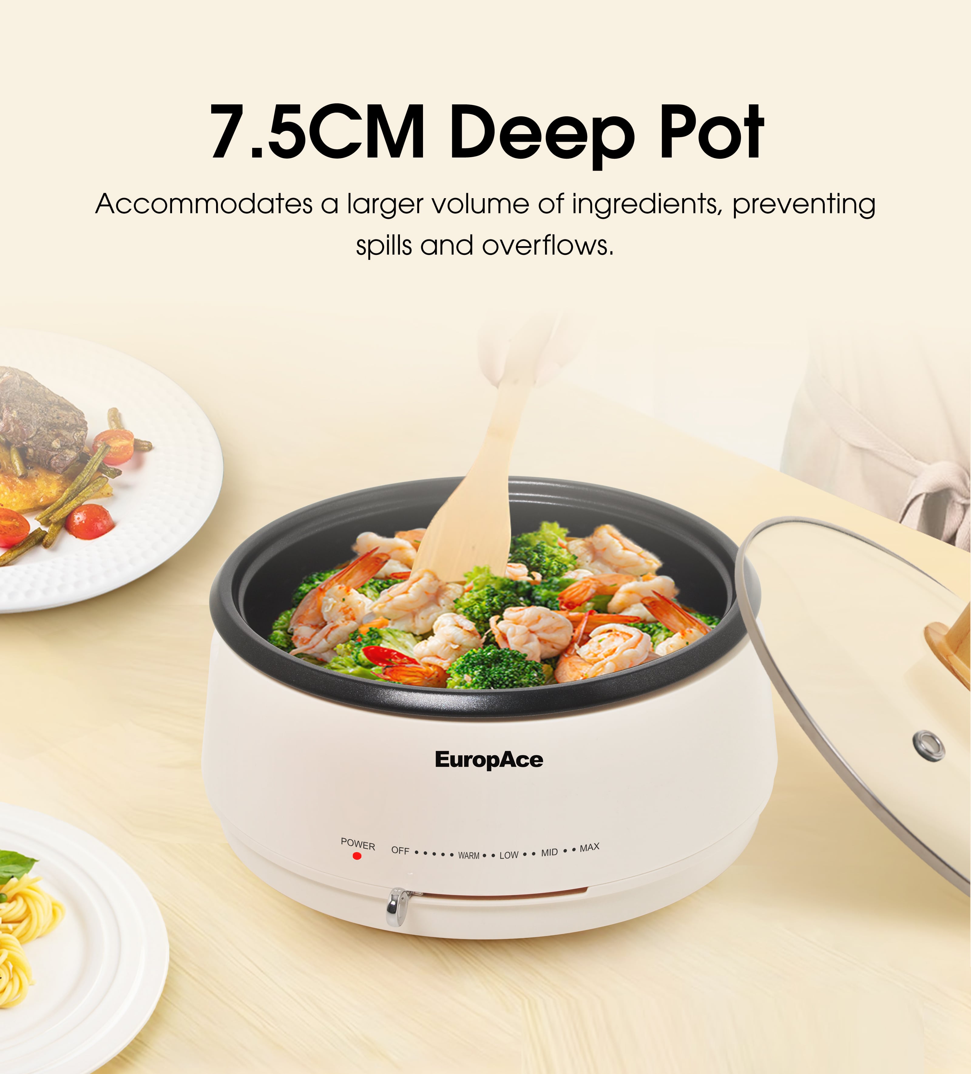 EuropAce 4L Non-Stick Hotpot | EMC3401D | 7.5CM Deep, non-stick pot ...