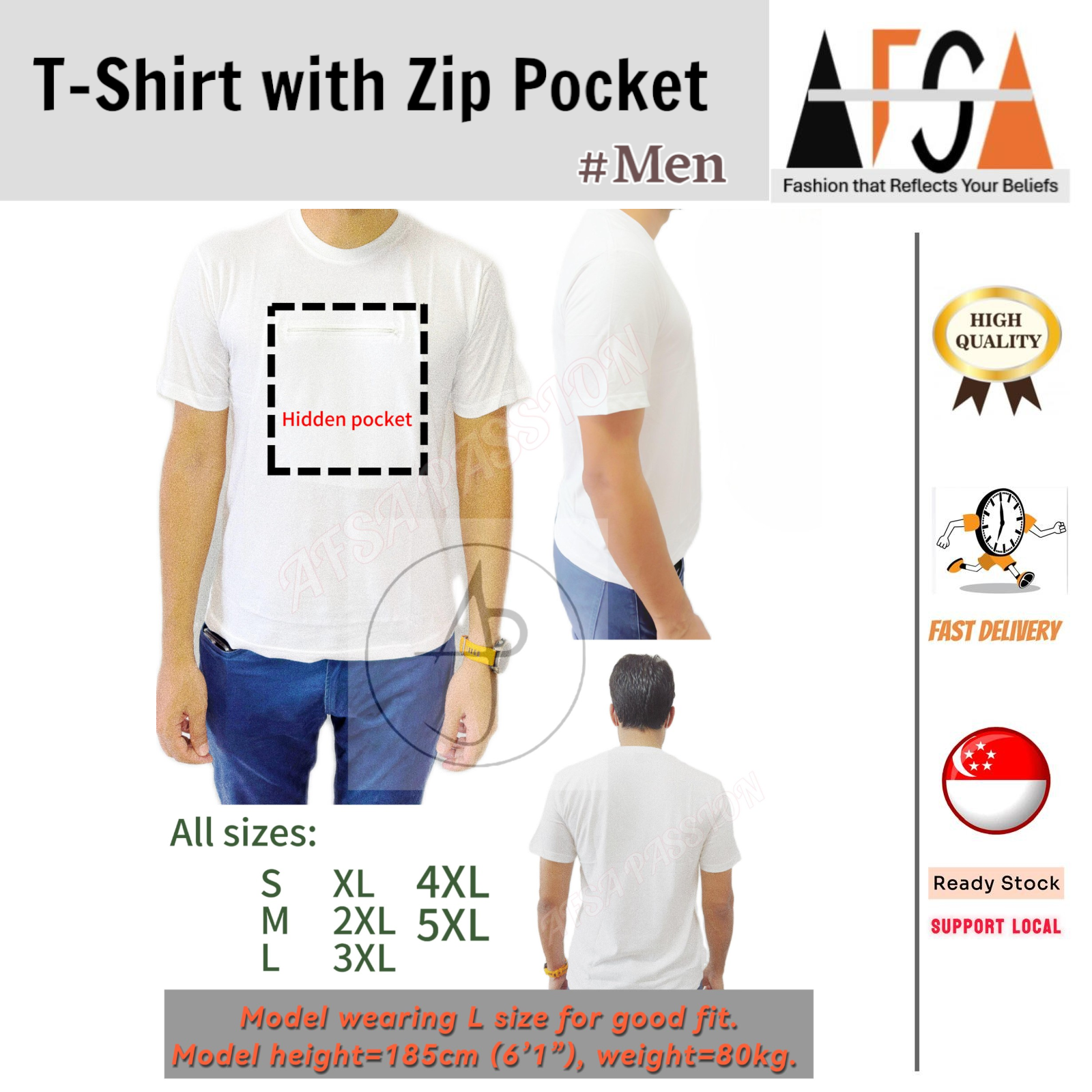 T-Shirt with Front Zip Pocket for Men White Umrah Hajj | Zipped Tshirt ...