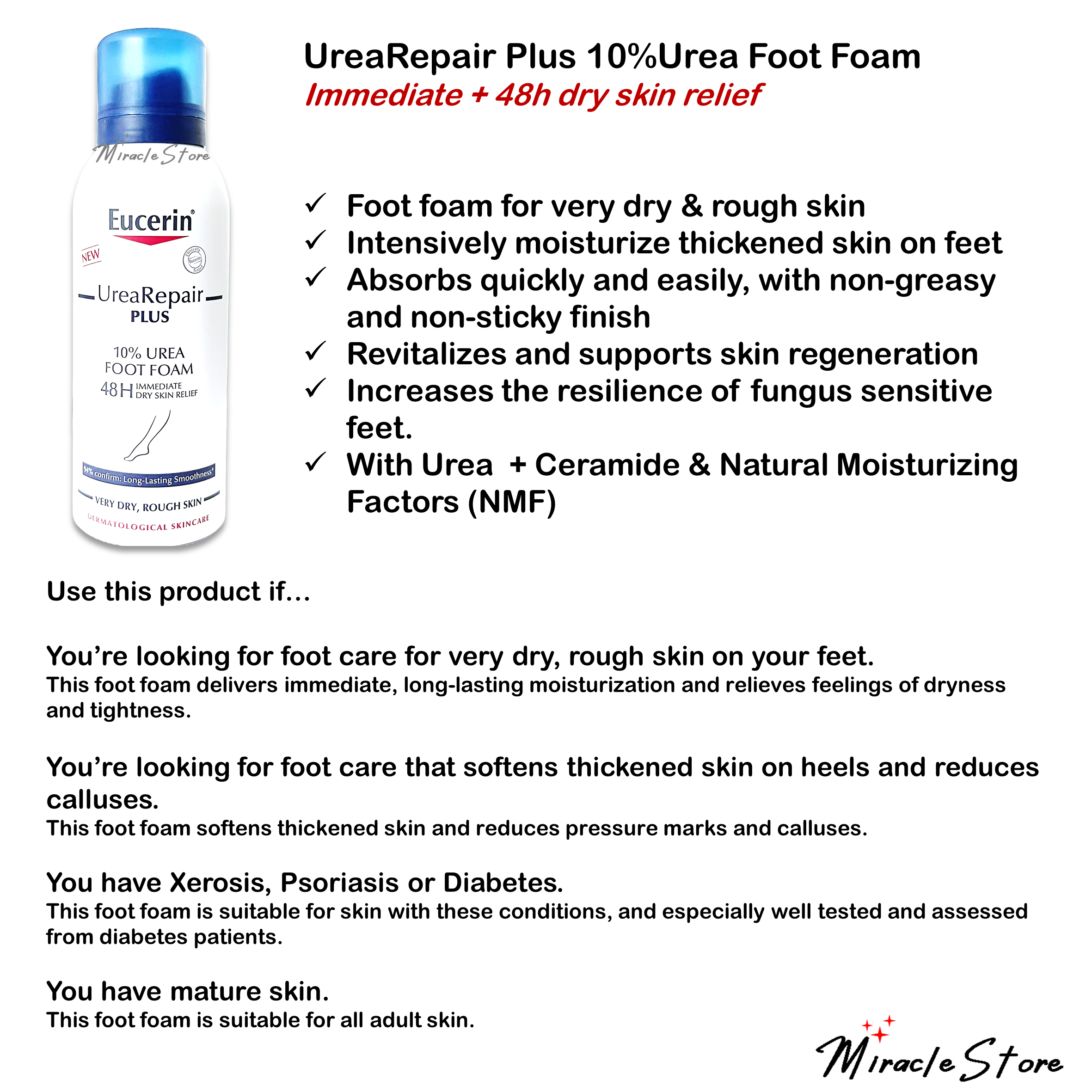 Eucerin Urea Repair Plus 10% Urea Foot Cream Foam very dry rough skin ...