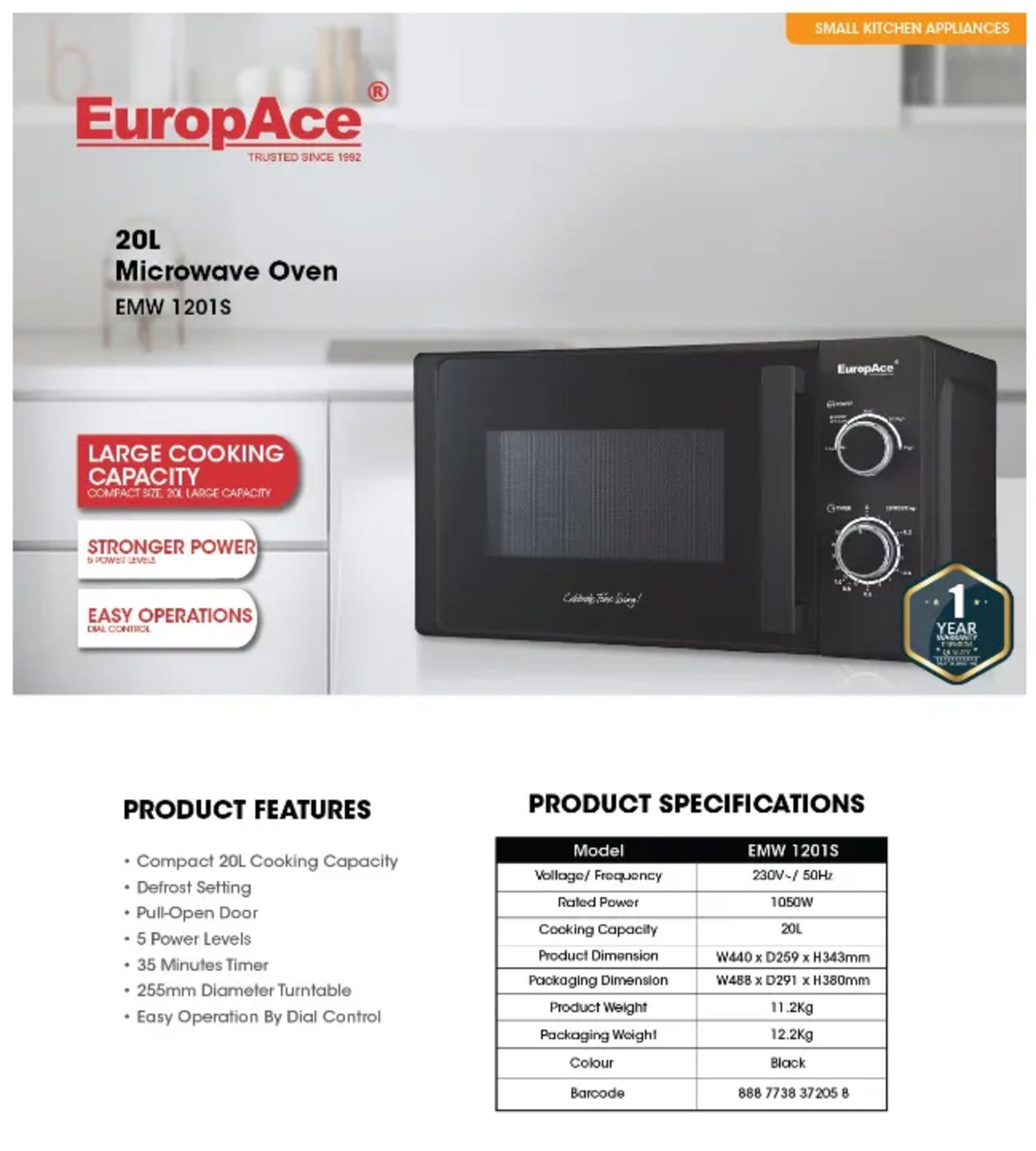 EUROPACE EMW 1201S 20L MICROWAVE OVEN - 1 YEAR WARRANTY + FREE DELIVERY ...