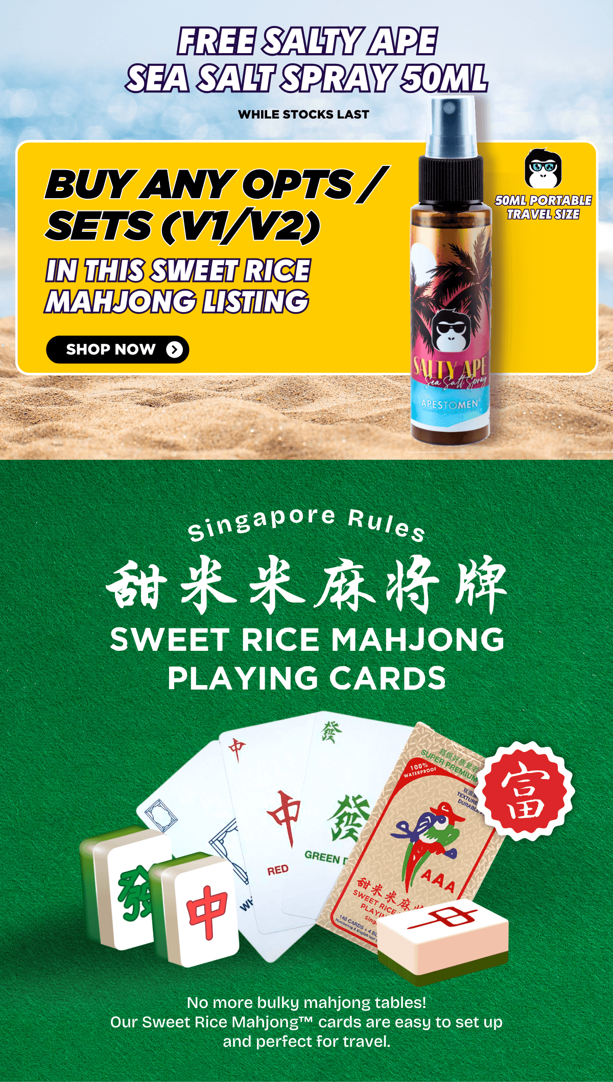 Sweet Rice Mahjong Cards Singapore Rules 148+4 Cards | Travel Friendly | Card Shuffler | Diatom ...